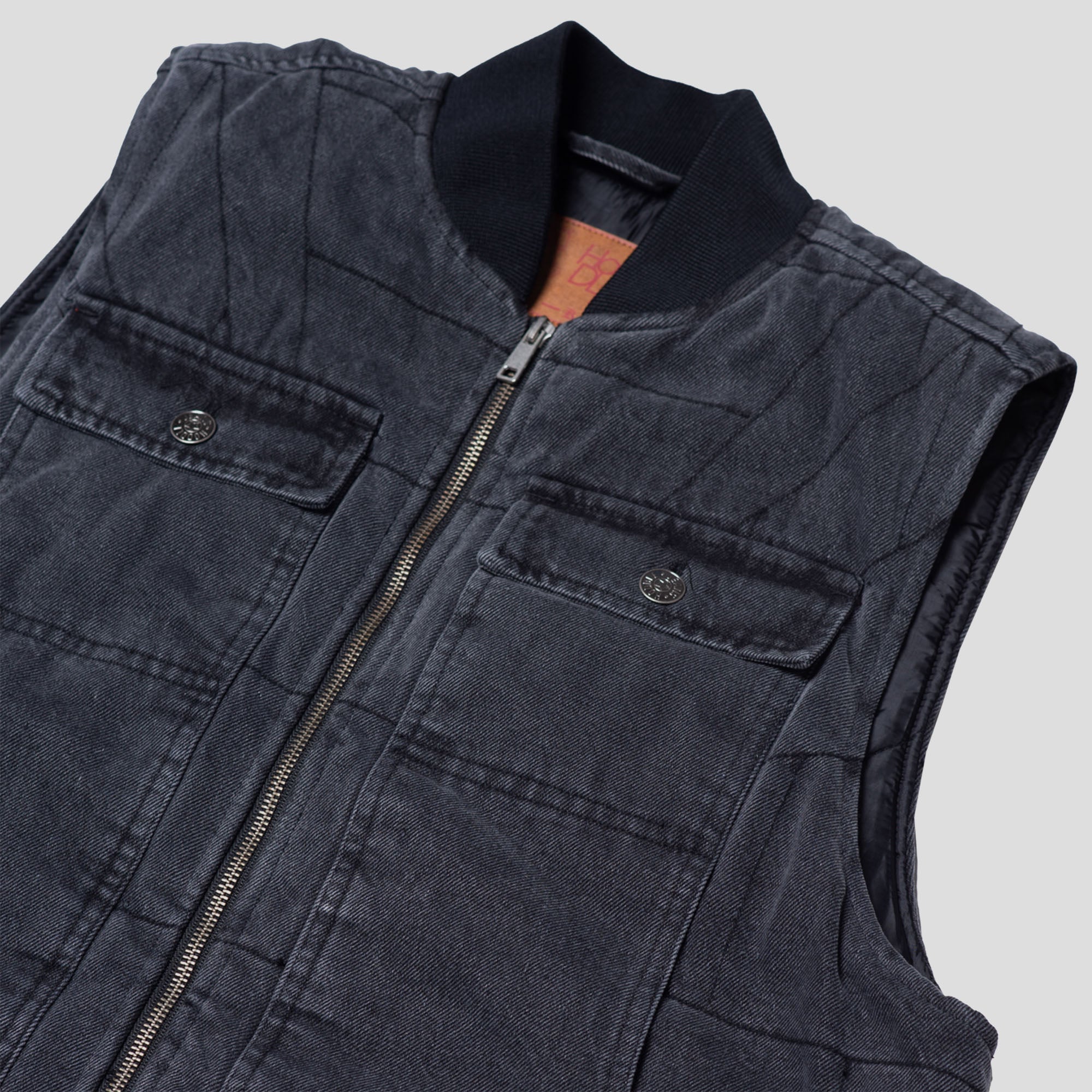 Hoddle Zip Up Carpenter Vest - Black Denim Wash – Pass~Port