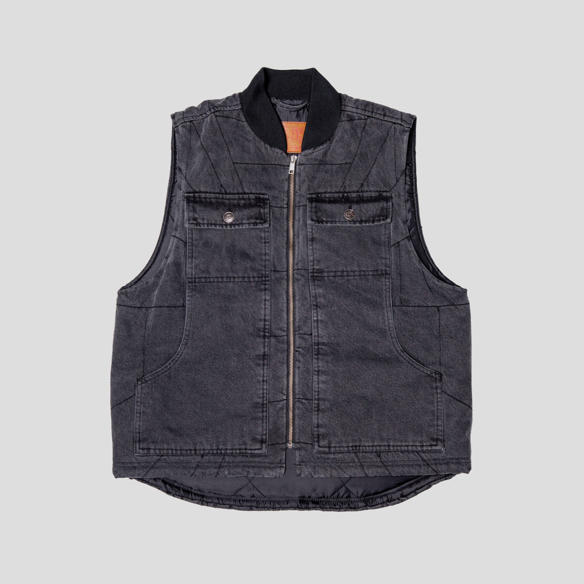 Hoddle Zip Up Carpenter Vest - Black Denim Wash – Pass~Port